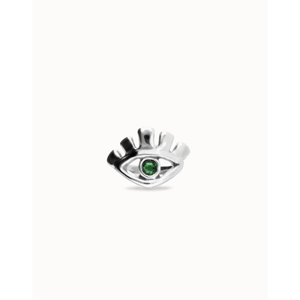 Unode50 Sterling Silver Eye - Shaped Faceted Green Crystal Ring – Mococo